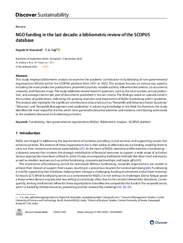(PDF) NGO funding in the last decade: a bibliometric review of the ...