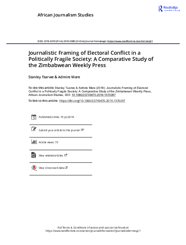 (PDF) Journalistic Framing of Electoral Conflict in a Politically ...