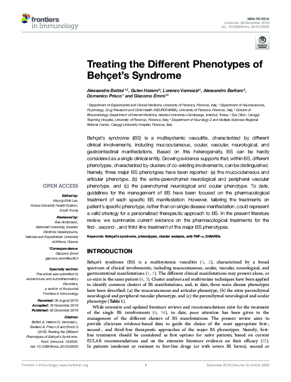(PDF) Treating the Different Phenotypes of Behçet's Syndrome