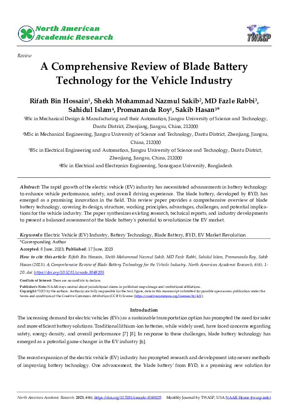 (PDF) A Comprehensive Review of Blade Battery Technology for the ...