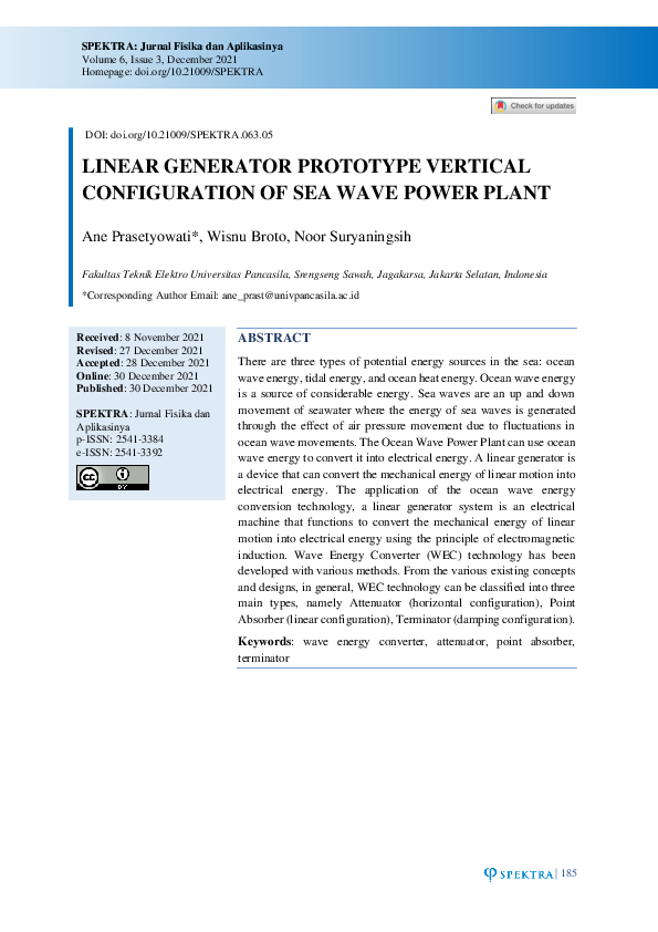 (PDF) LINEAR GENERATOR PROTOTYPE VERTICAL CONFIGURATION OF SEA WAVE POWER PLANT