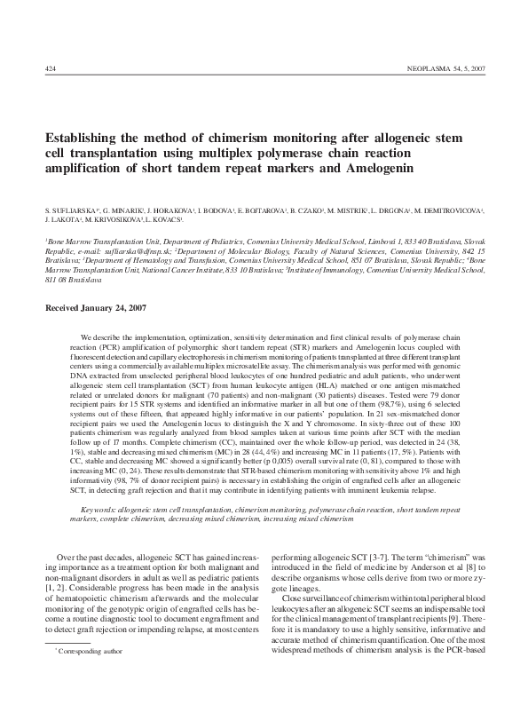 (PDF) Establishing the method of chimerism monitoring after allogeneic ...