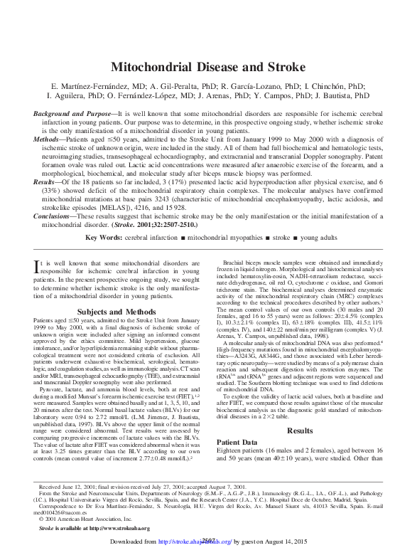 (PDF) Mitochondrial Disease and Stroke