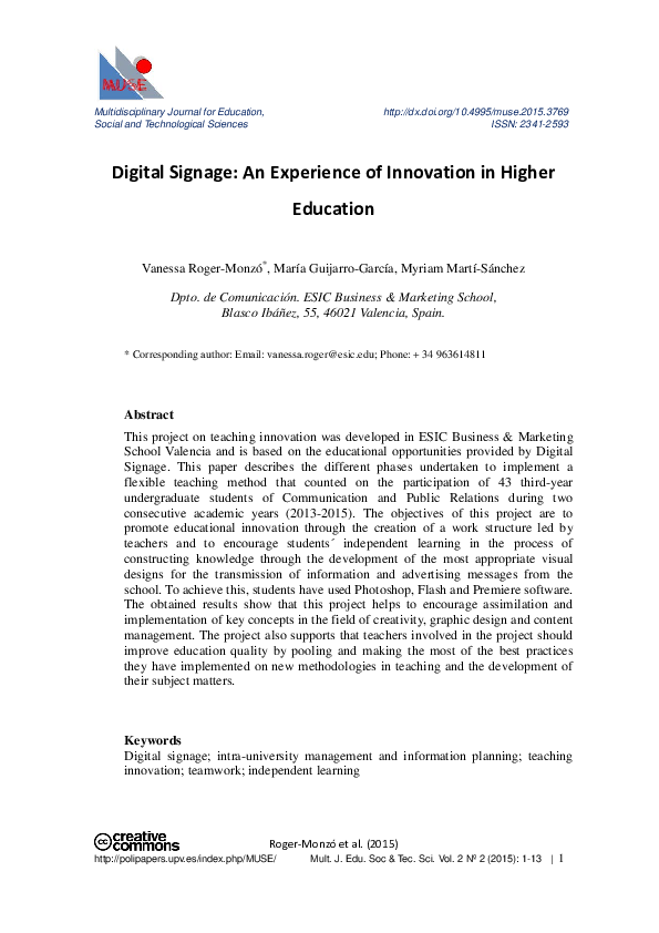 (PDF) Digital Signage: An Experience of Innovation in Higher Education