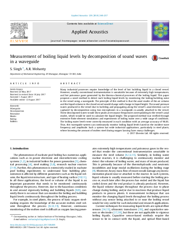 (PDF) Measurement of boiling liquid levels by decomposition of sound ...