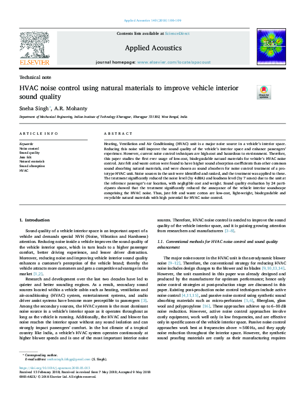 (PDF) HVAC noise control using natural materials to improve vehicle ...
