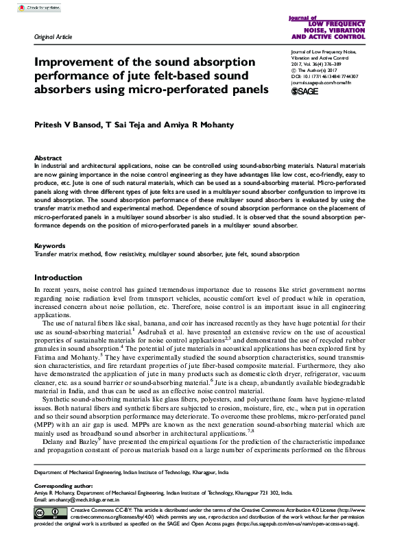 (PDF) Improvement of the sound absorption performance of jute felt ...