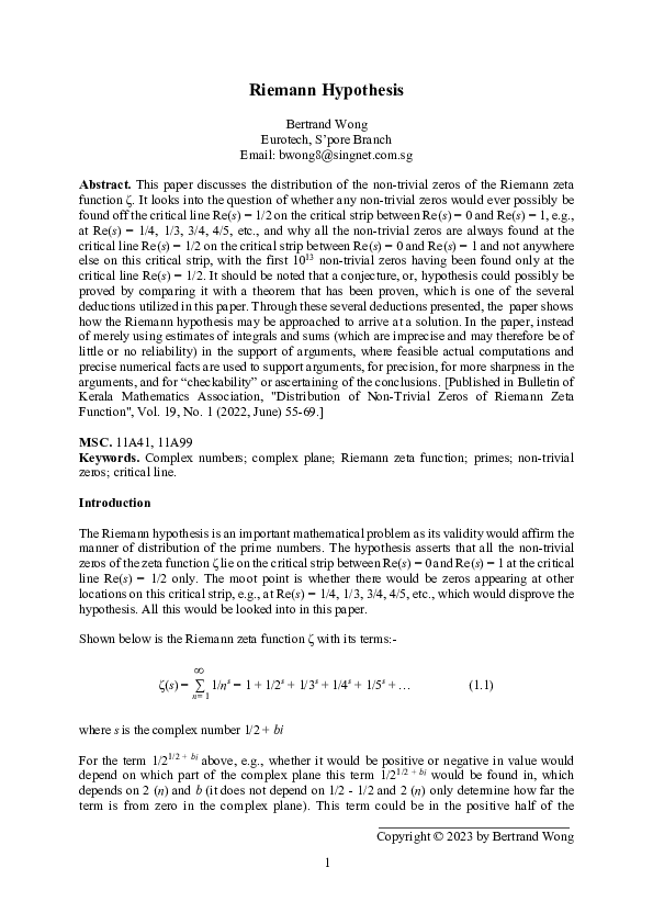 (PDF) Riemann Hypothesis