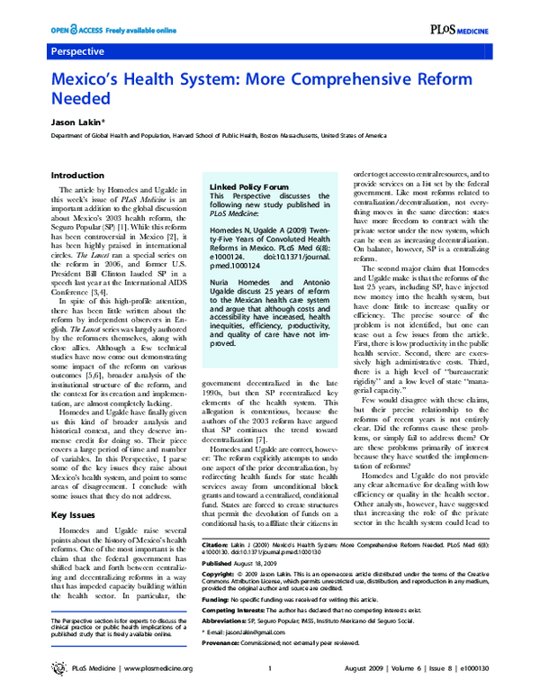 (PDF) Mexico's Health System: More Comprehensive Reform Needed