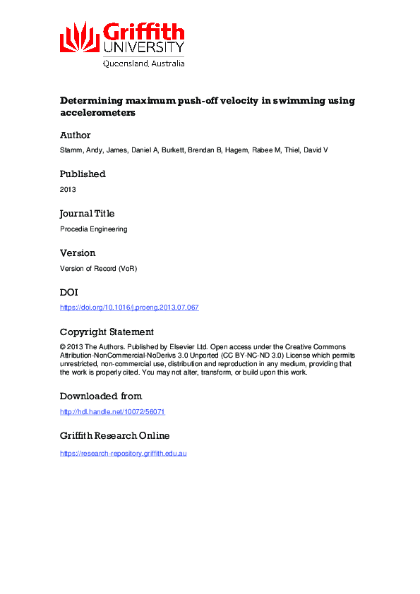 (PDF) Determining Maximum Push-off Velocity in Swimming Using ...