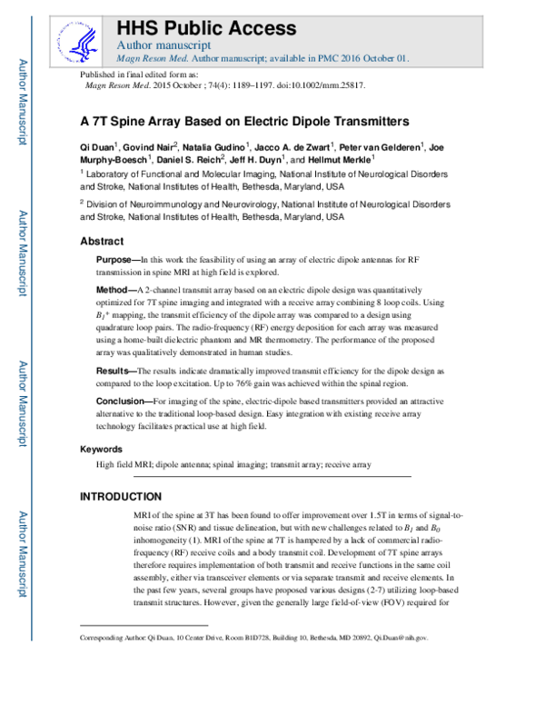 (PDF) A 7T spine array based on electric dipole transmitters