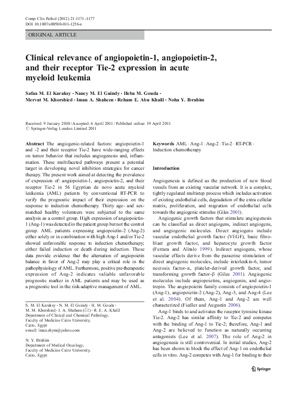(PDF) Clinical relevance of angiopoietin-1, angiopoietin-2, and their receptor Tie-2 expression ...