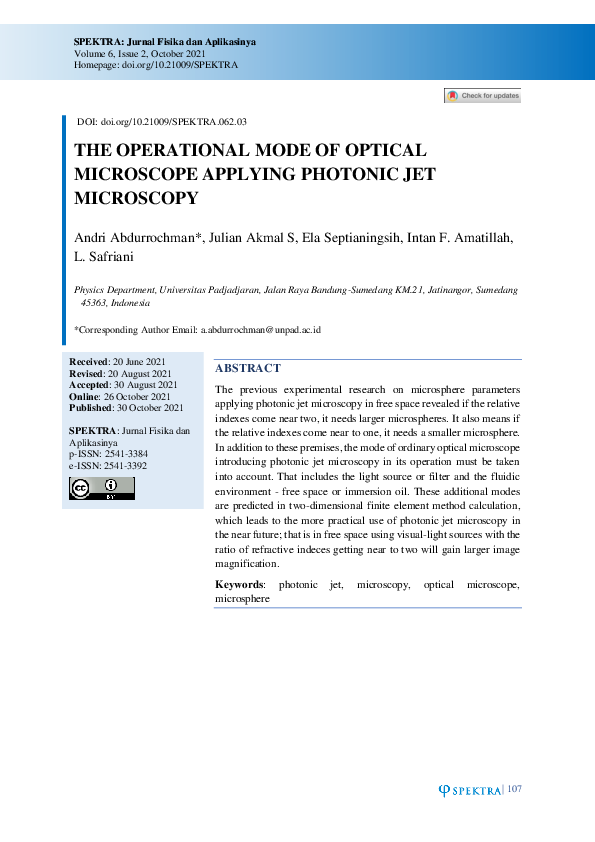 (PDF) THE OPERATIONAL MODE OF OPTICAL MICROSCOPE APPLYING PHOTONIC JET MICROSCOPY