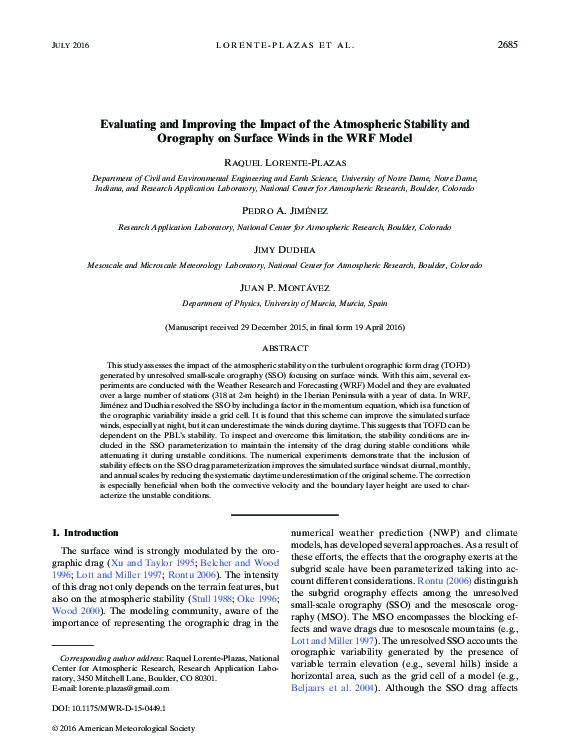 (PDF) Evaluating and Improving the Impact of the Atmospheric Stability and Orography on Surface ...