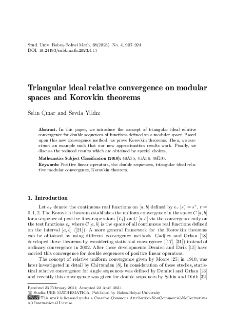 (PDF) Triangular ideal relative convergence on modular spaces and Korovkin theorems