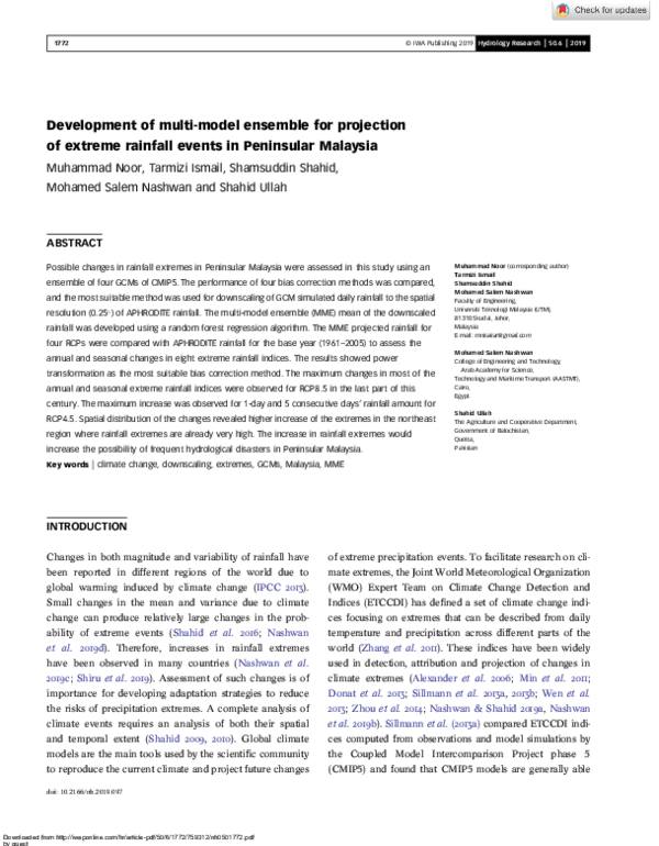 (PDF) Development of multi-model ensemble for projection of extreme ...