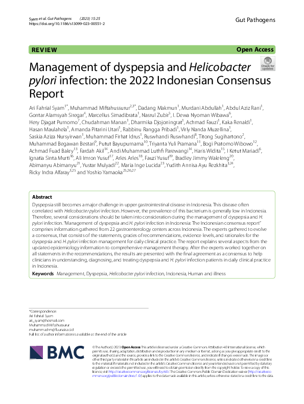(PDF) Management of dyspepsia and Helicobacter pylori infection: the 2022 Indonesian Consensus ...