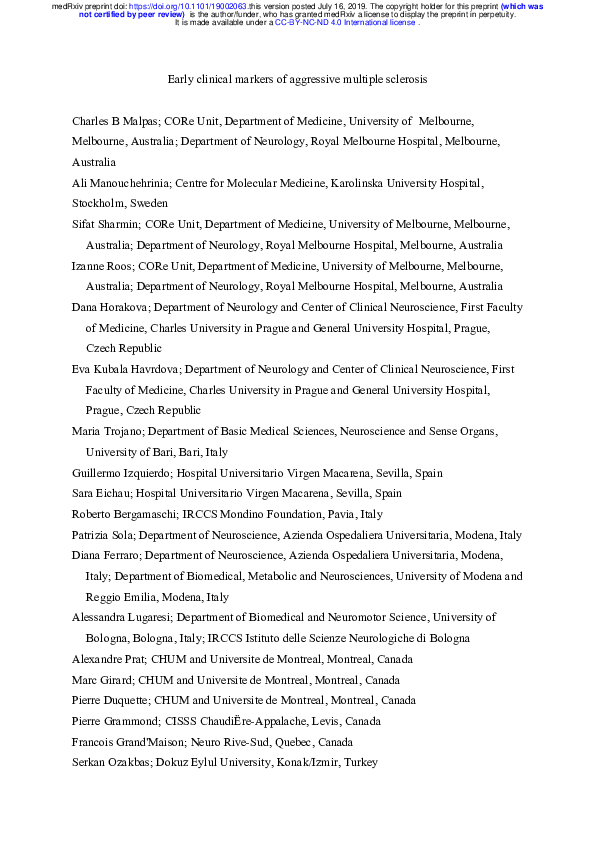 (PDF) Early clinical markers of aggressive multiple sclerosis