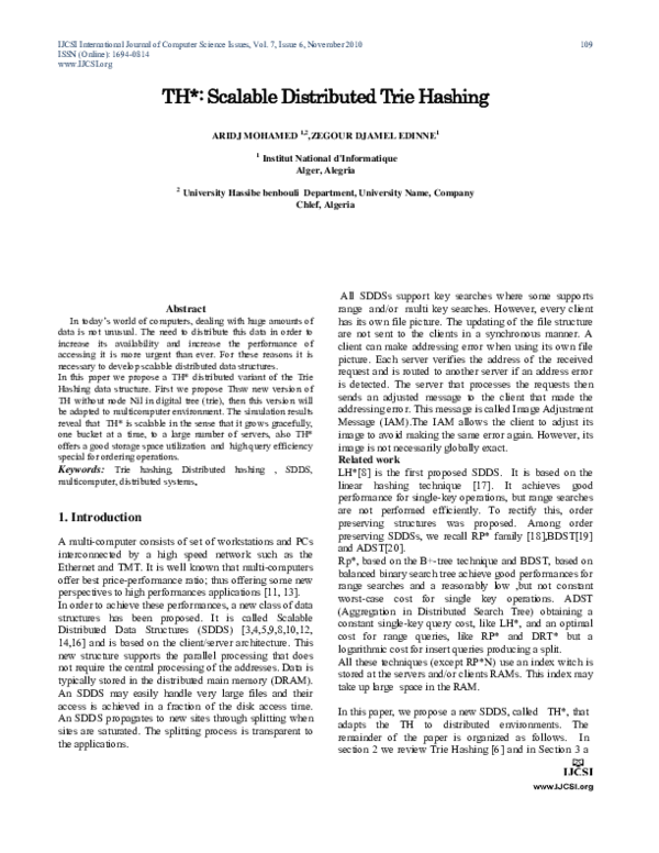 (PDF) TH*: Scalable Distributed Trie Hashing