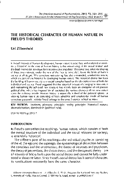 (PDF) The Historical Character of Human Nature in Freud's Theories