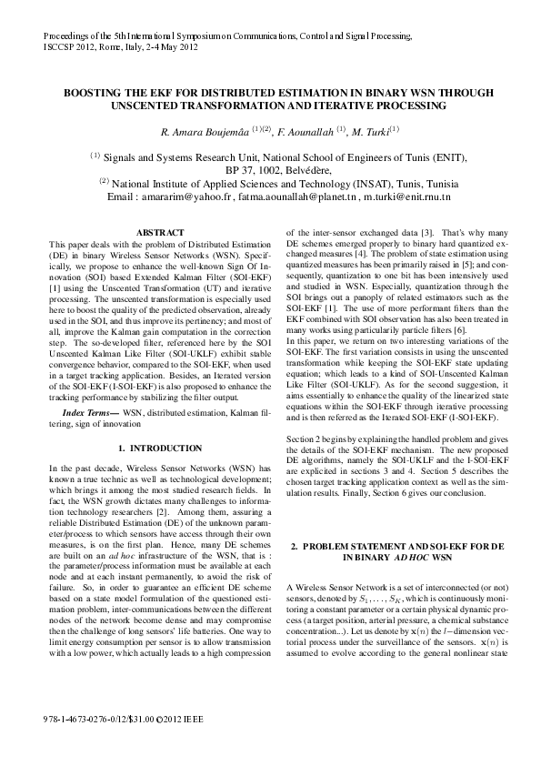 (PDF) Boosting the EKF for distributed estimation in binary WSN through unscented transformation ...