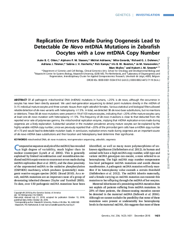 (PDF) Replication Errors Made During Oogenesis Lead to Detectable De ...