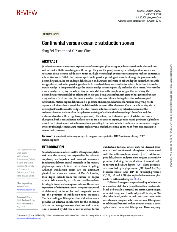 (PDF) Continental versus oceanic subduction zones