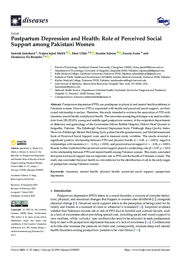 (PDF) Postpartum depression and Health: Role of Perceived Social ...