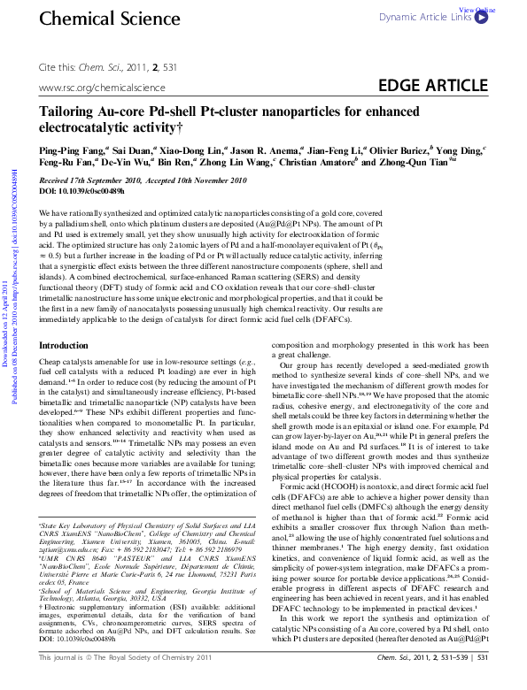 (PDF) Tailoring Au-core Pd-shell Pt-cluster nanoparticles for enhanced ...