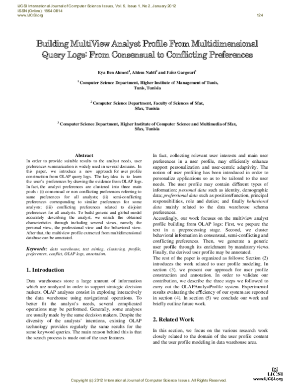 (PDF) Building MultiView Analyst Profile From Multidimensional Query Logs: From Consensual to ...