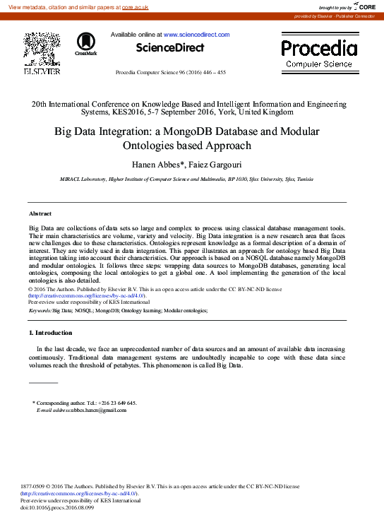 (PDF) Big Data Integration: A MongoDB Database and Modular Ontologies based Approach