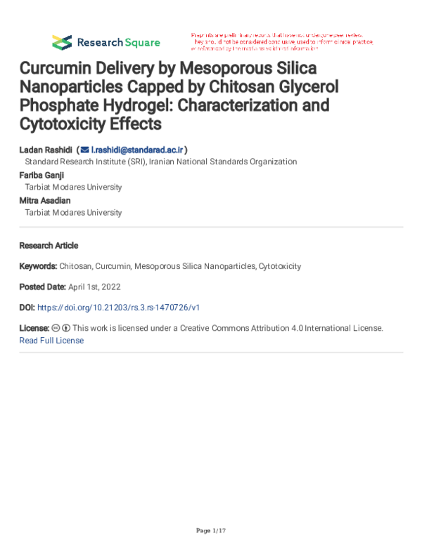 (PDF) Curcumin Delivery by Mesoporous Silica Nanoparticles Capped by Chitosan Glycerol Phosphate ...