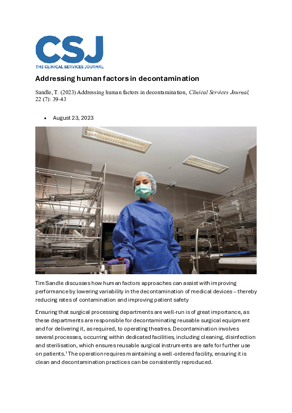 (PDF) Addressing human factors in decontamination