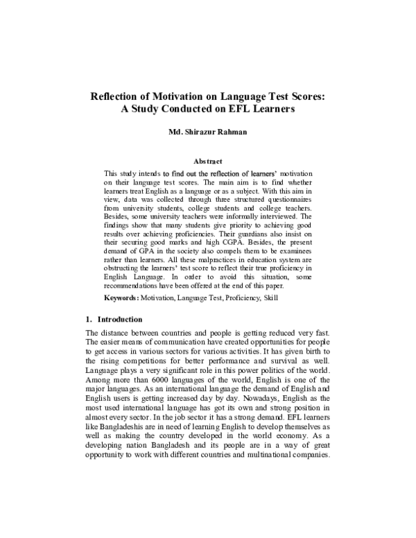 (PDF) Reflection of Motivation on Language Test Scores: A Study ...
