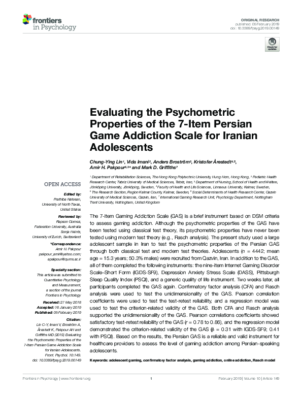 (PDF) Evaluating the Psychometric Properties of the 7-Item Persian Game ...