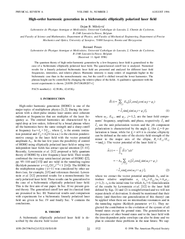 (PDF) High-order harmonic generation in a bichromatic elliptically polarized laser field