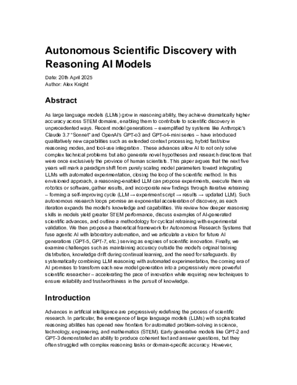 (PDF) Autonomous Scientific Discovery with Reasoning AI Models