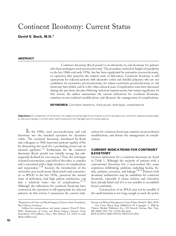 (PDF) Continent ileostomy: current status