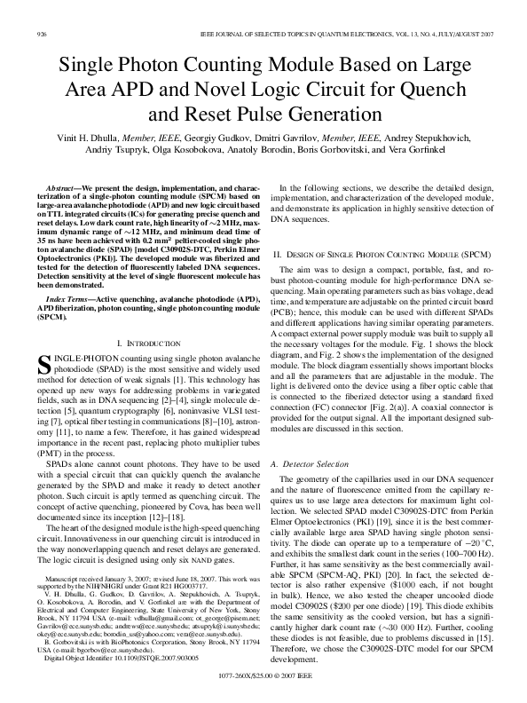 (PDF) Single Photon Counting Module Based on Large Area APD and Novel Logic Circuit for Quench ...