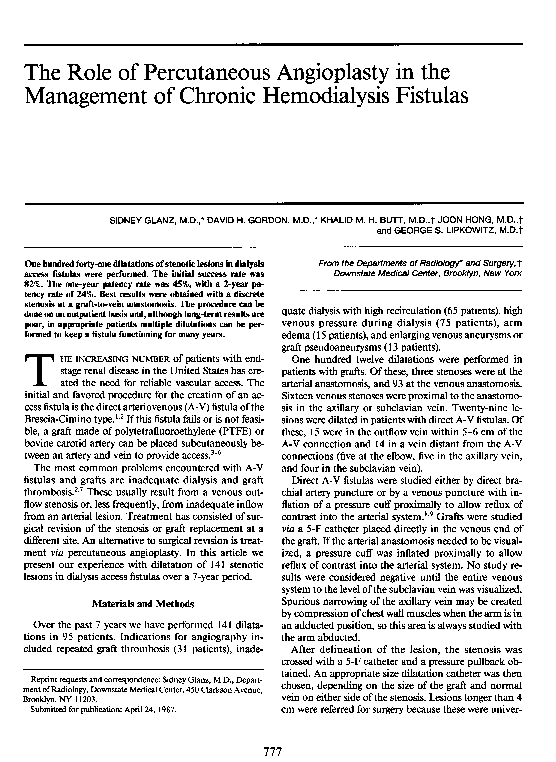 (PDF) The Role of Percutaneous Angioplasty in the Management of Chronic ...