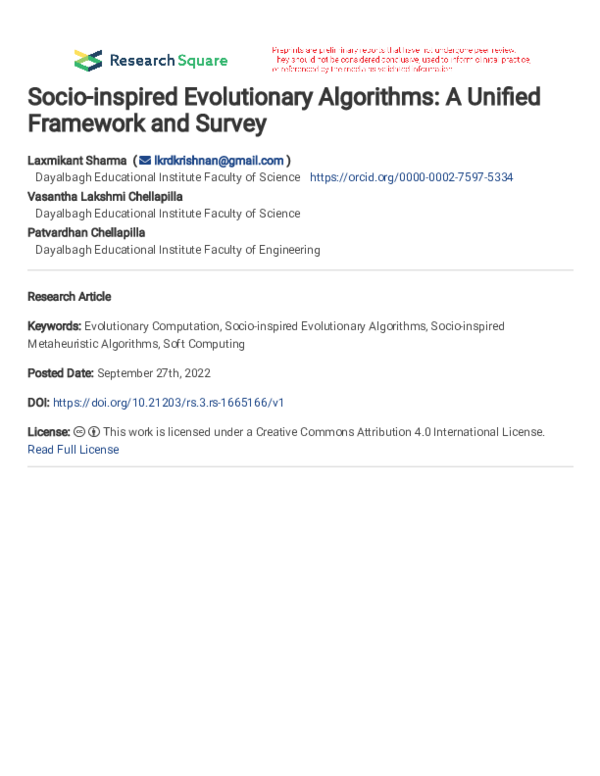 (PDF) Socio-inspired evolutionary algorithms: a unified framework and survey