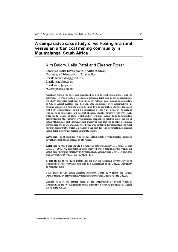 (PDF) A comparative case study of well-being in a rural versus an urban ...