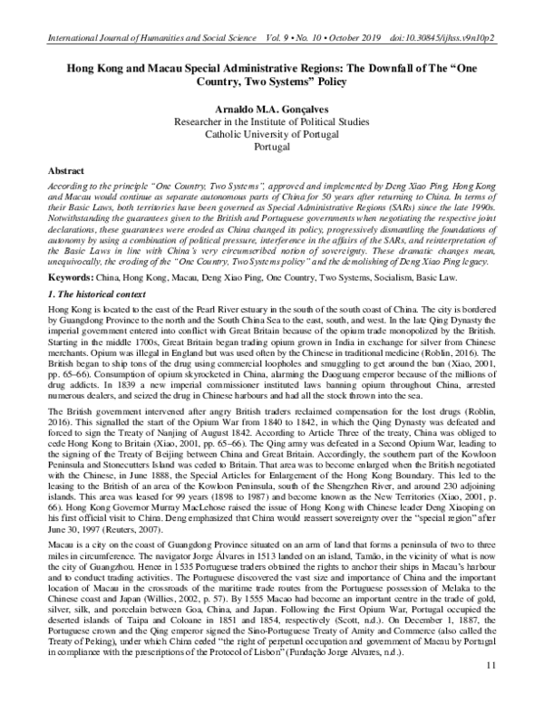 (PDF) Hong Kong and Macau Special Administrative Regions: The Downfall ...