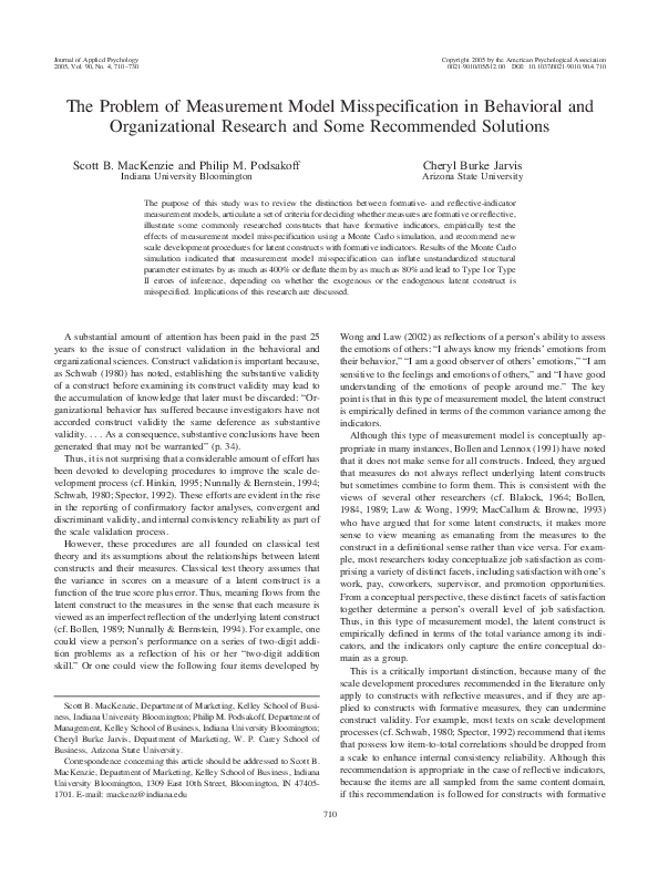 (PDF) The Problem of Measurement Model Misspecification in Behavioral ...