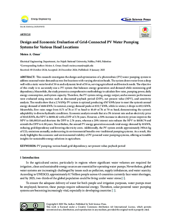 (PDF) Design and Economic Evaluation of Grid-Connected PV Water Pumping ...