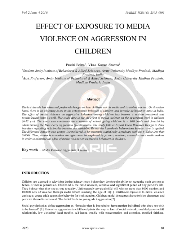 (PDF) Effect of Exposure to Media Violence on Aggression in Children