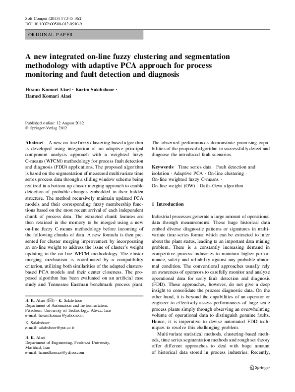 (PDF) A new integrated on-line fuzzy clustering and segmentation methodology with adaptive PCA ...