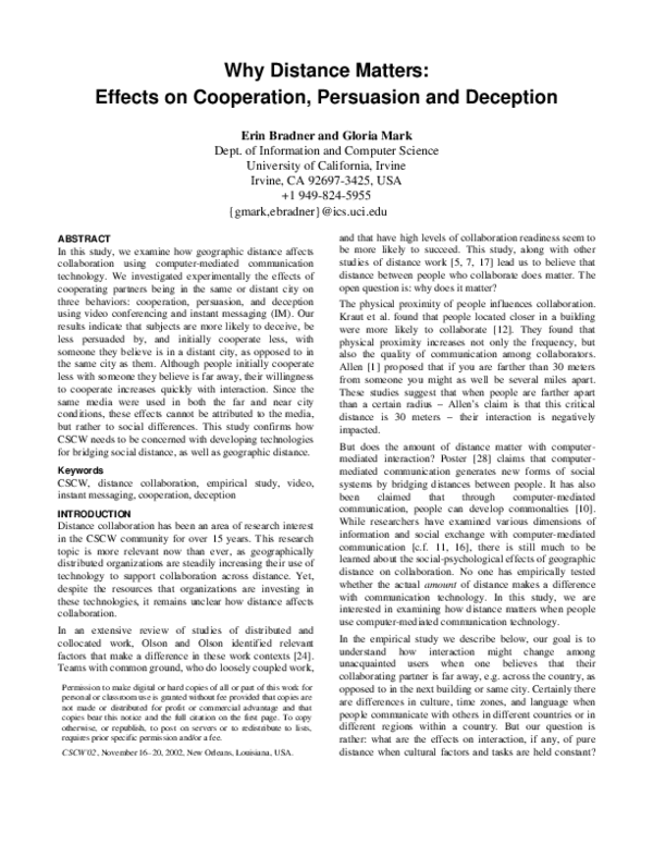 (PDF) Why distance matters