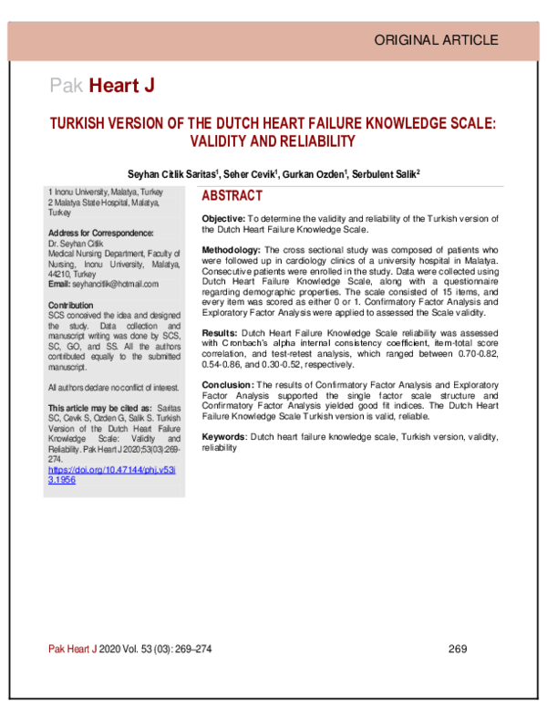 (PDF) Turkish Version of the Dutch Heart Failure Knowledge Scale ...
