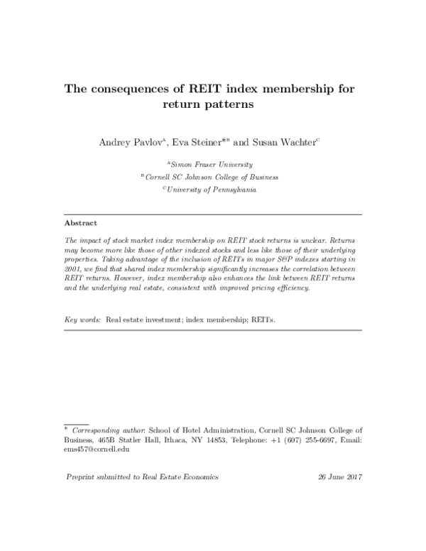 (PDF) The Consequences of REIT Index Membership for Return Patterns